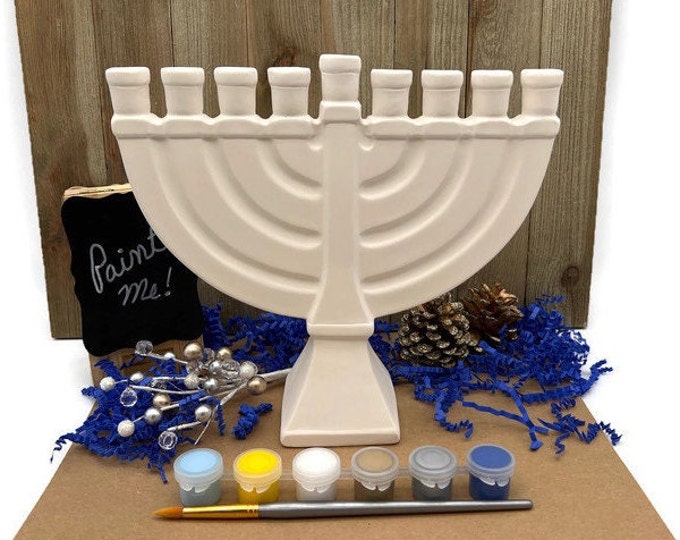 Hanukkah Menorah Paint Kit, Festival of Lights, Ceramic Blank, Create ...