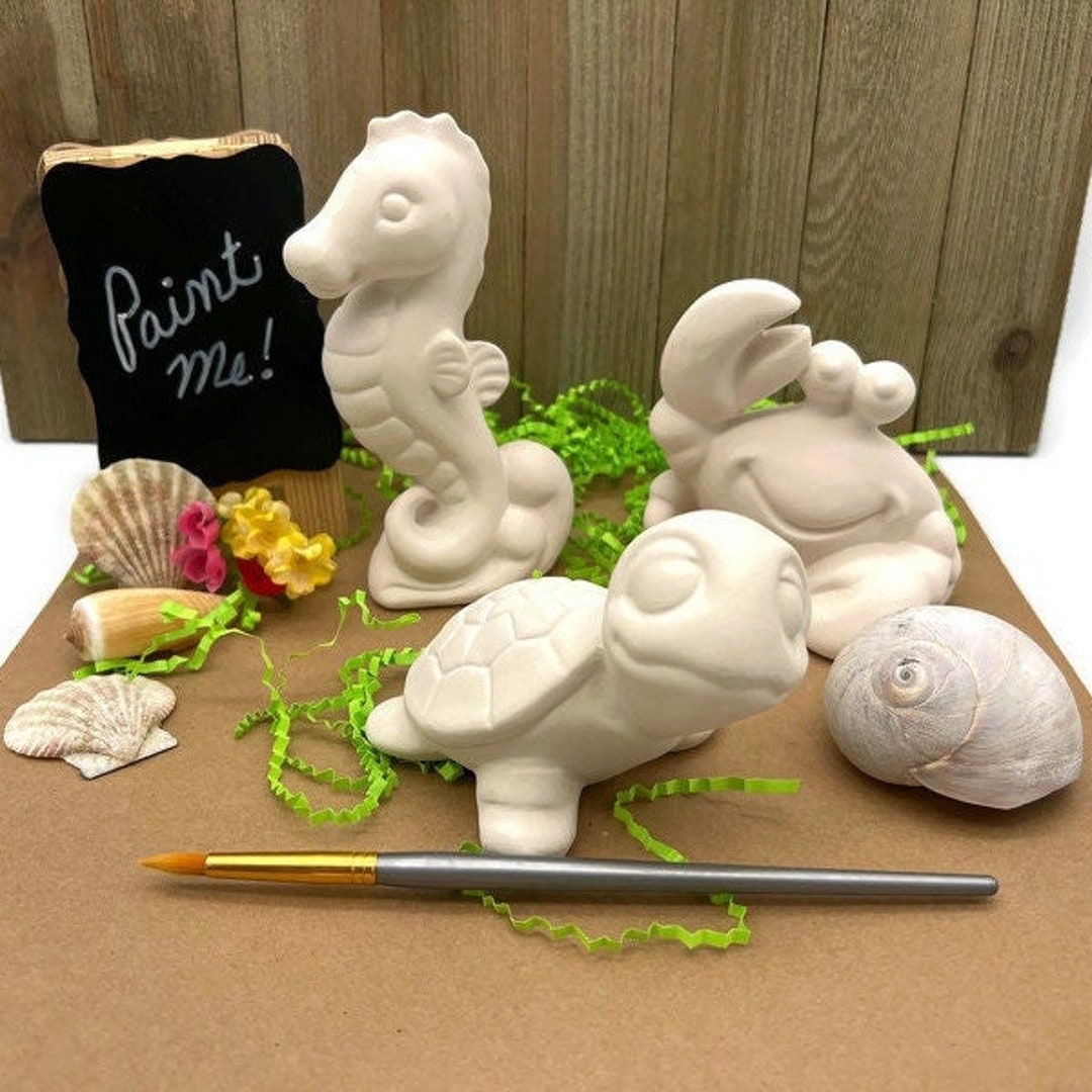 Crab, Sea Turtle and Seahorse Set, Sea Life Ceramics, Ready to Paint ...