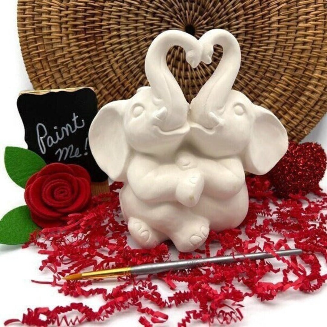 Hugging Elephants With Heart Shaped Trunks, Quality Ceramic Bisque ...