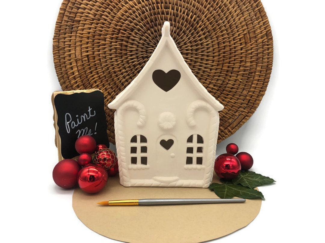 Christmas Gingerbread House Light up With Light Kit, Unpainted Ceramic ...