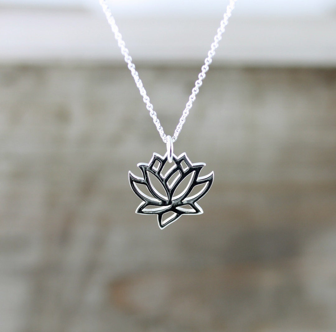 Silver Lotus Necklace, Sterling Silver Necklace, Lotus Pendant, Yoga ...