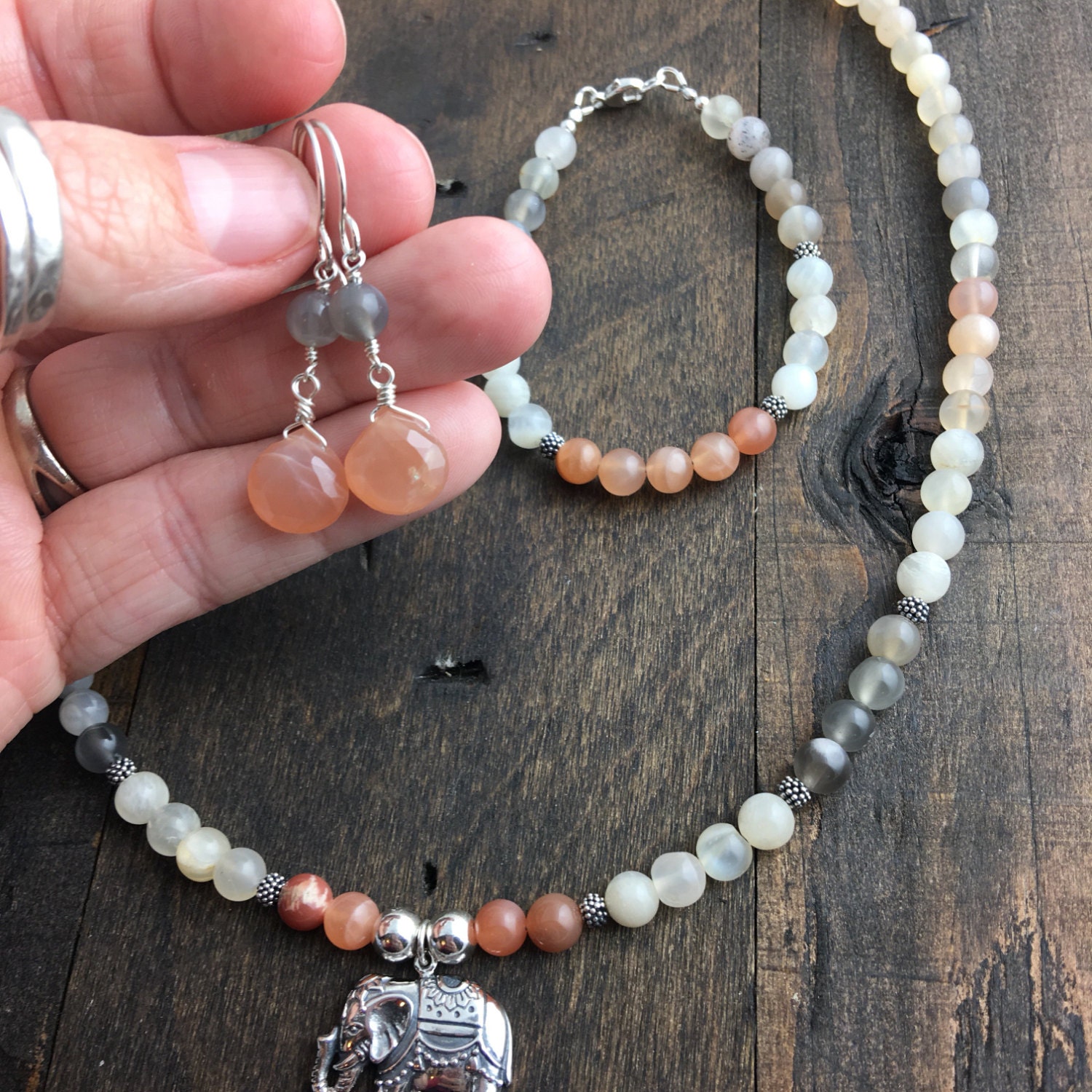 Lucky Indian Elephant Moonstone Set Boho Jewelry Hippie | Etsy