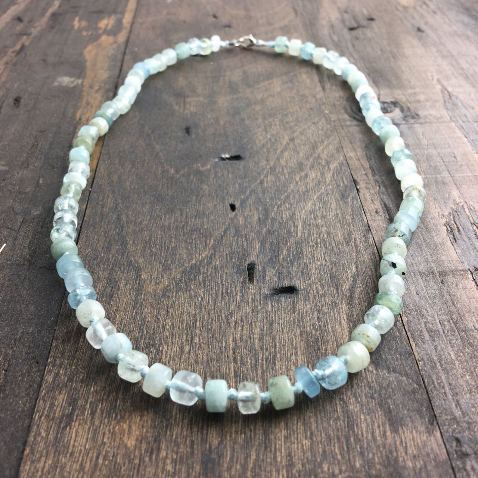 Aquamarine Necklace Knotted Aquamarine And Sterling Silver Etsy
