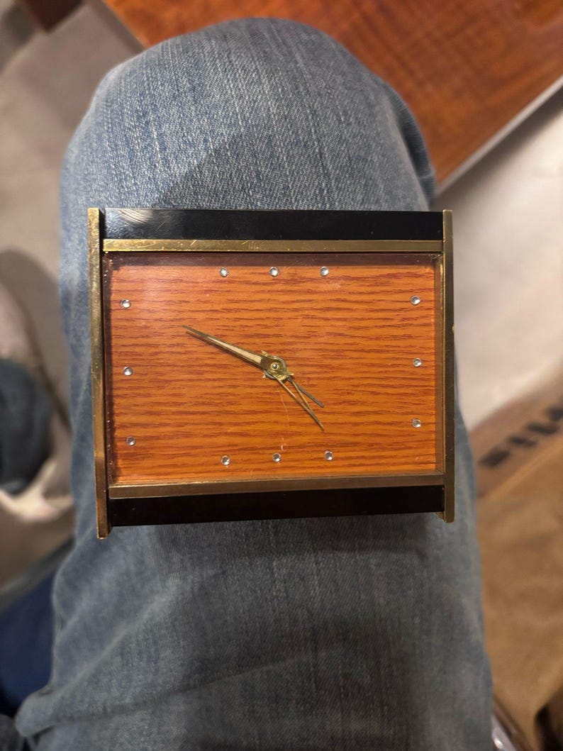 Vintage Wind-up Desk Clock – Wooden Face & Brass Frame Retro Timepiece ...