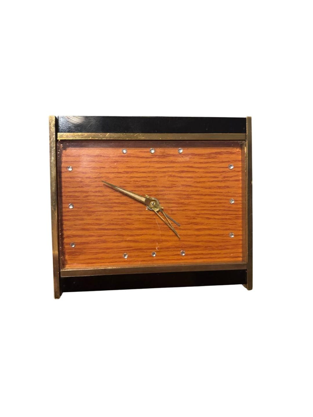 Vintage Wind-up Desk Clock – Wooden Face & Brass Frame Retro Timepiece ...