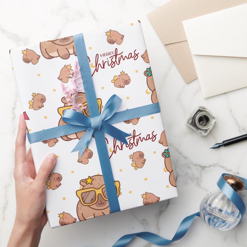 Funny Capybara Custom Christmas Wrapping Paper: Gyat Design, Glossy ...
