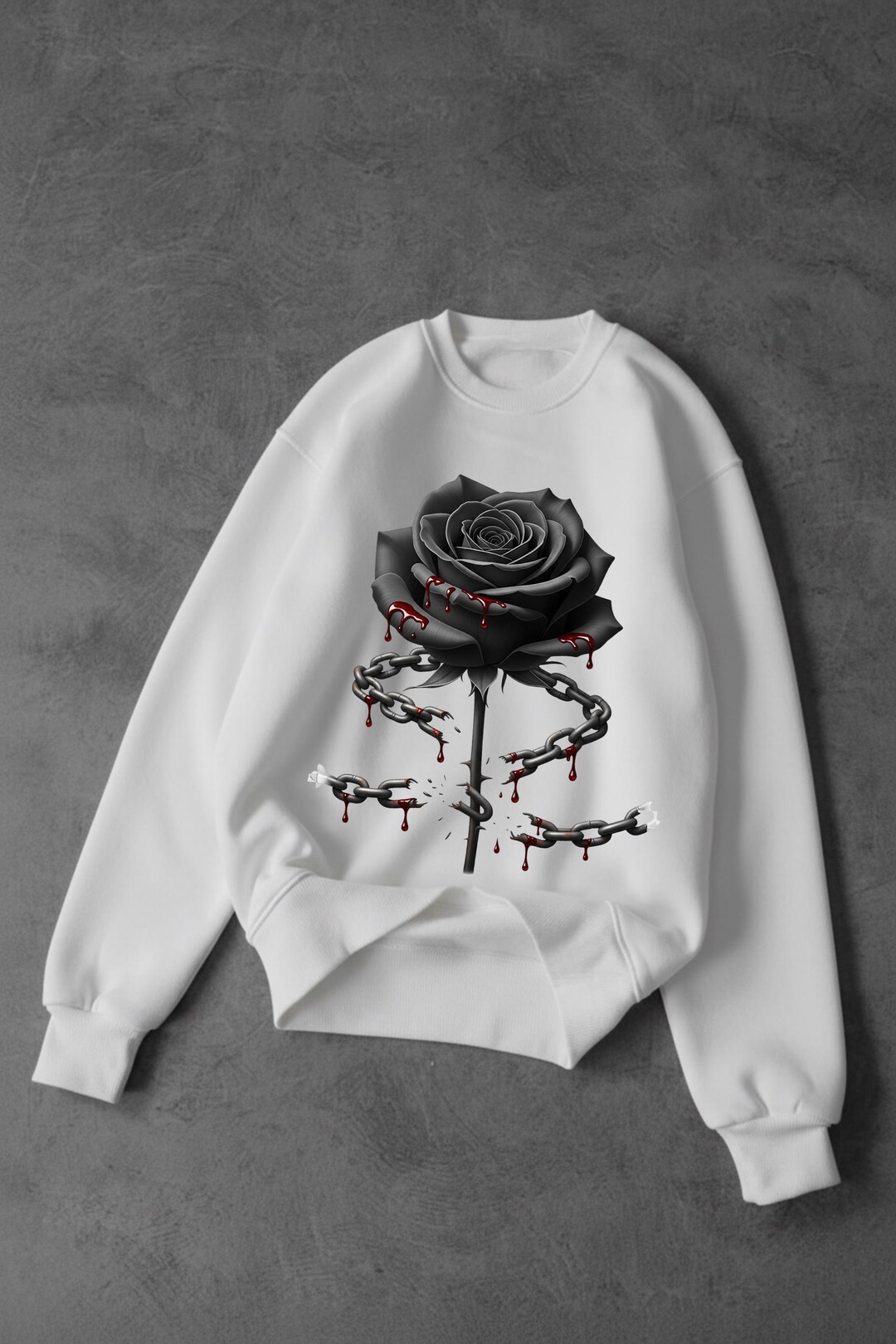 Gothic Black Rose Sweatshirt – Dark Chains & Blood Rose Pullover ...