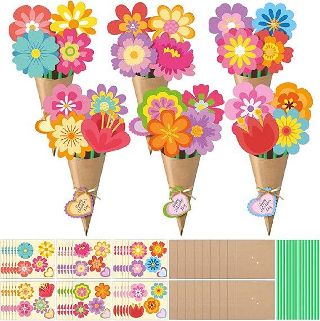 36 Set Flower Bouquet Craft Kit DIY Mother's Day Flower Paper Crafts ...