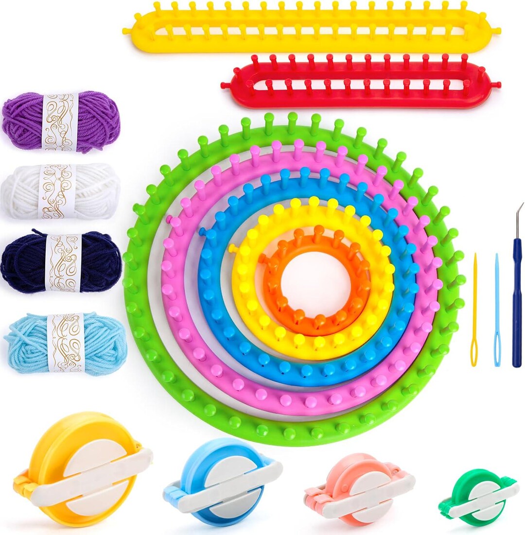 18PCS Knitting Loom Set, Round & Rectangle Looms, Pompom Maker, Yarn ...
