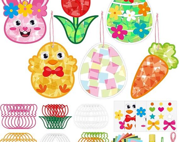 24 Pack Easter DIY Suncatcher Craft Kit Easter Paper Crafts Stained ...