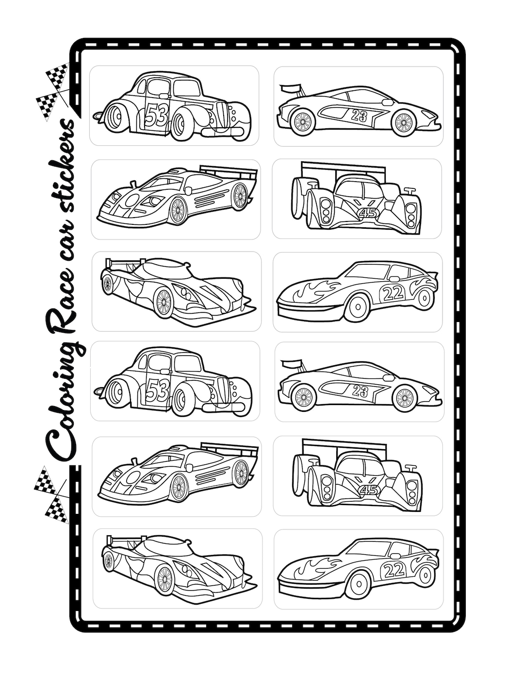 Racing Car Coloring Stickers - Etsy