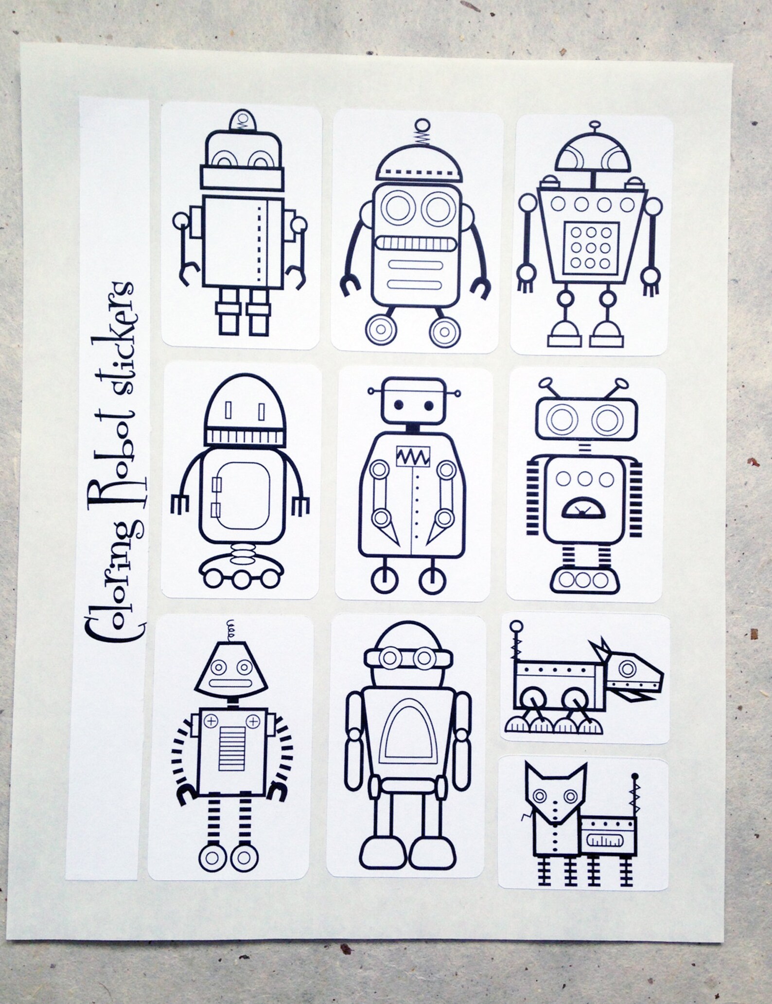 Robot Coloring Stickers | Etsy