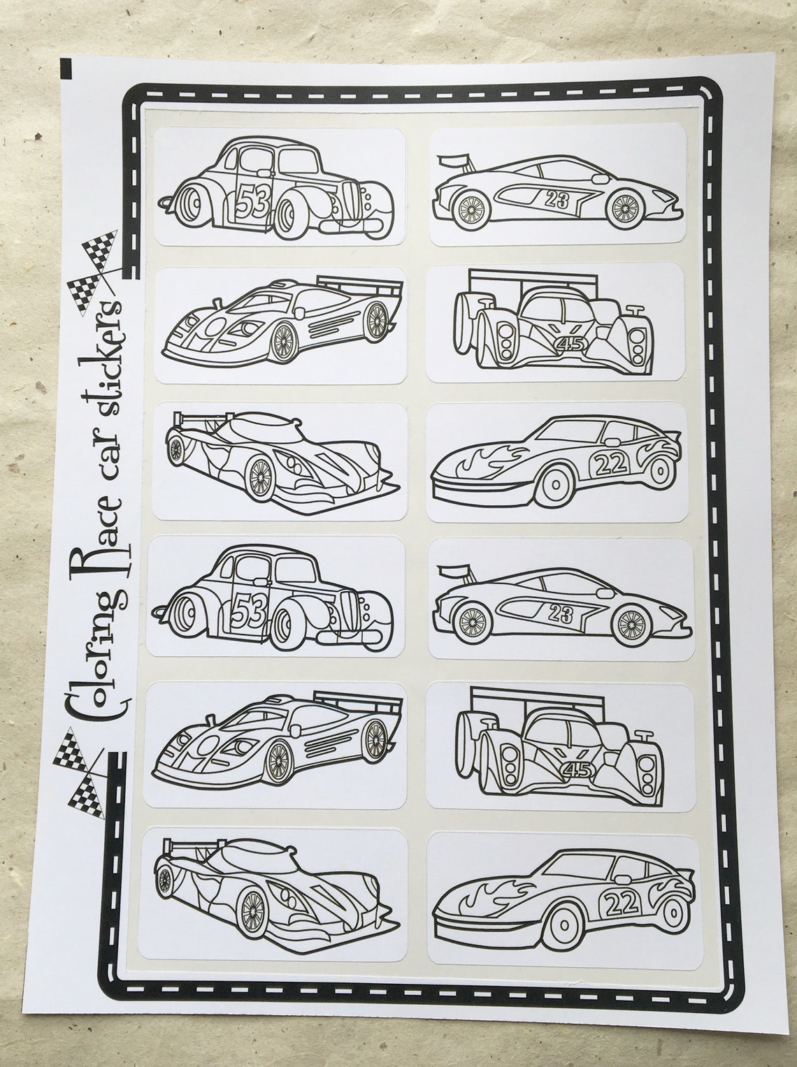 Racing Car Coloring Stickers | Etsy