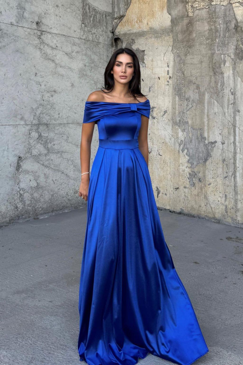 Emerald Green Satin off Shoulder Gown for Women | Elegant Floor Length Prom Dress | Formal ...