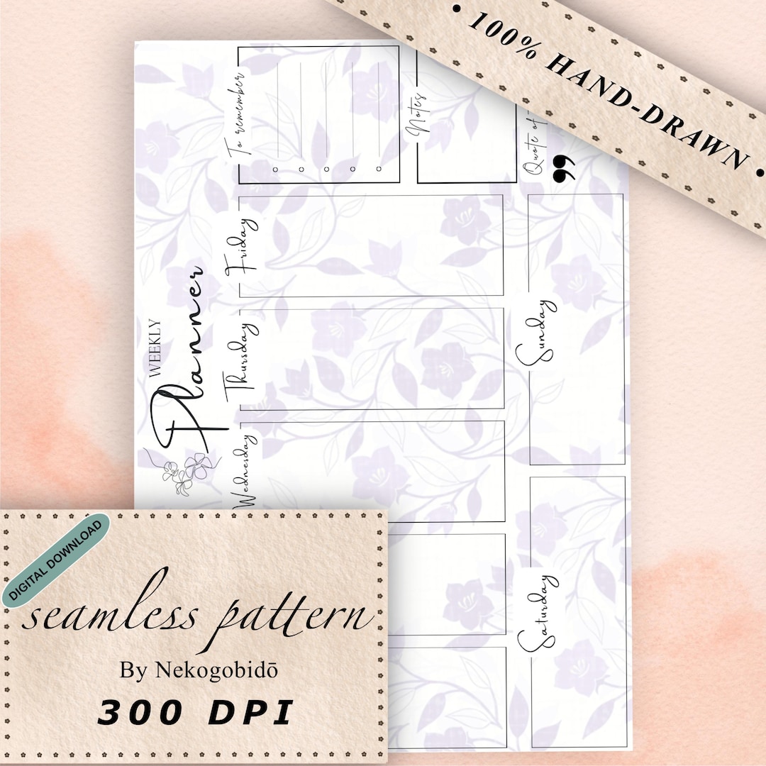 Printable Floral Weekly Planner, Hand Drawn, Bujo Insert Planner ...