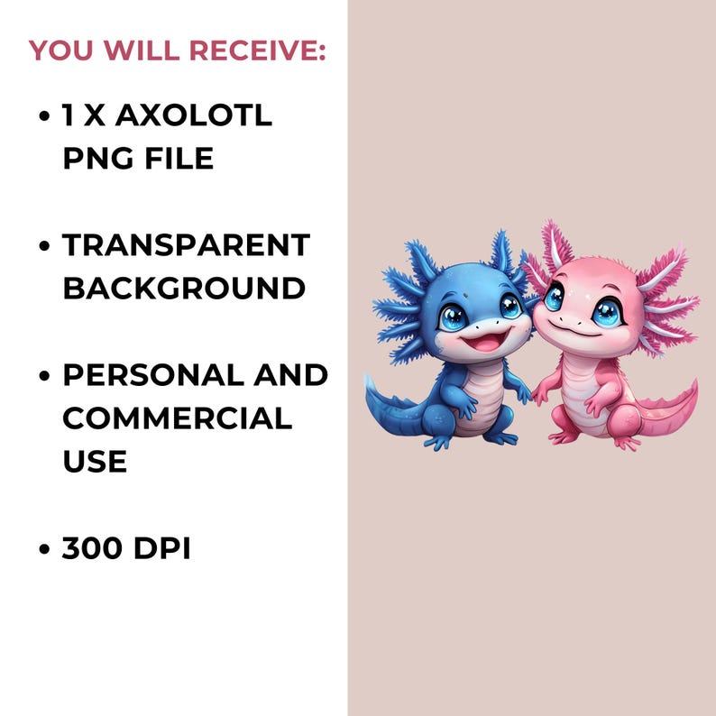 Cute Kawaii Axolotl PNG, Axolotl Clipart, Pink and Blue Sublimation ...