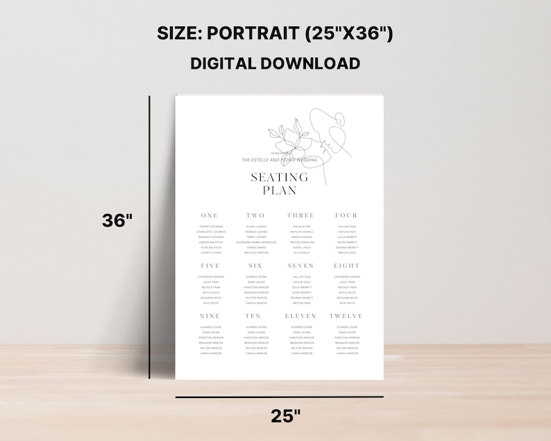 Seating Chart Sign, Minimalist Seating Chart Template, Wedding Seating ...