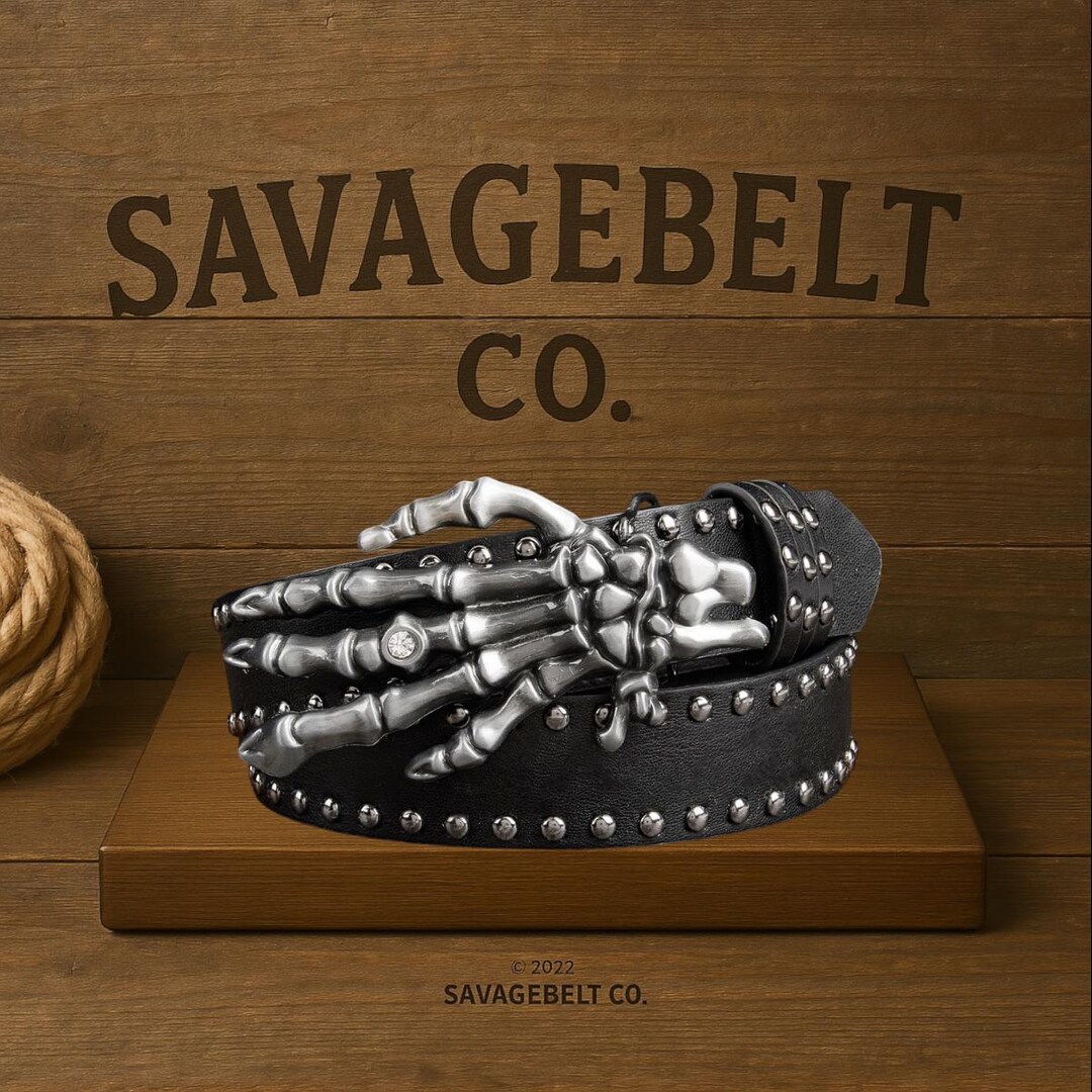 Skeleton Hand Vegan Leather Studded Belt – Y2K Gothic Punk Fashion - Etsy