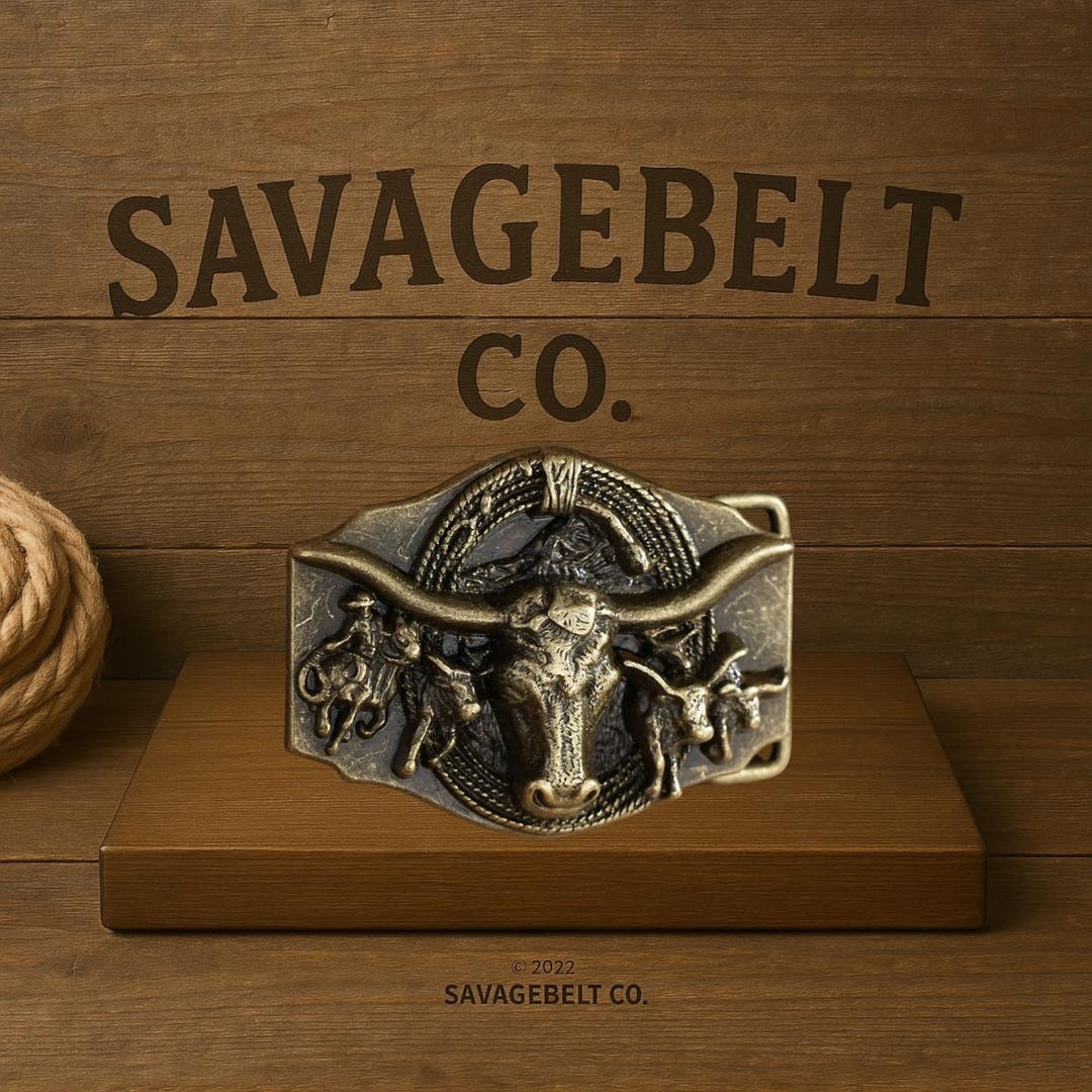 Western Longhorn Belt Buckle – Cowboy Rodeo Bull Head Buckle in Antique ...