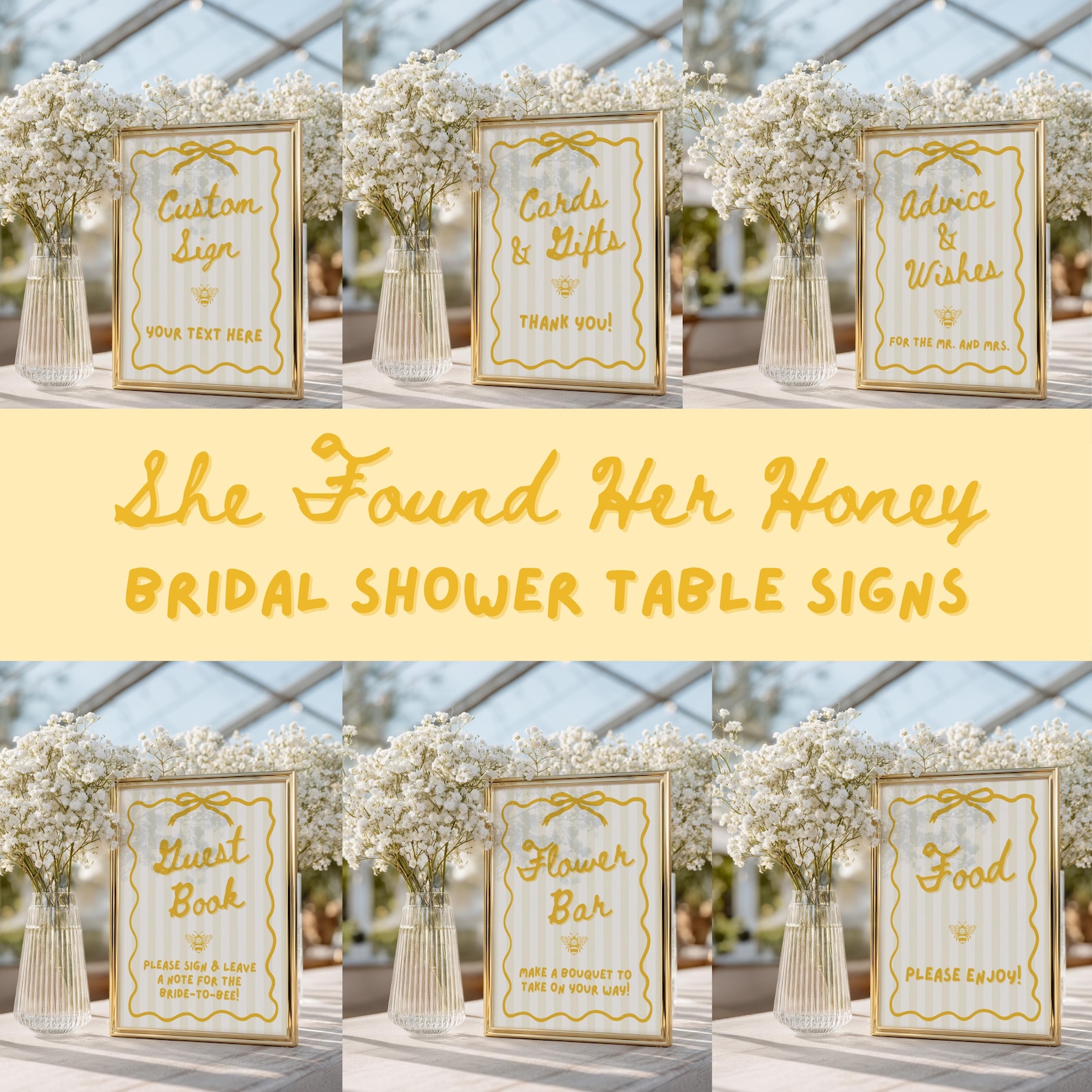 She Found Her Honey Bridal Shower Table Signs Bundle, Butter Yellow ...