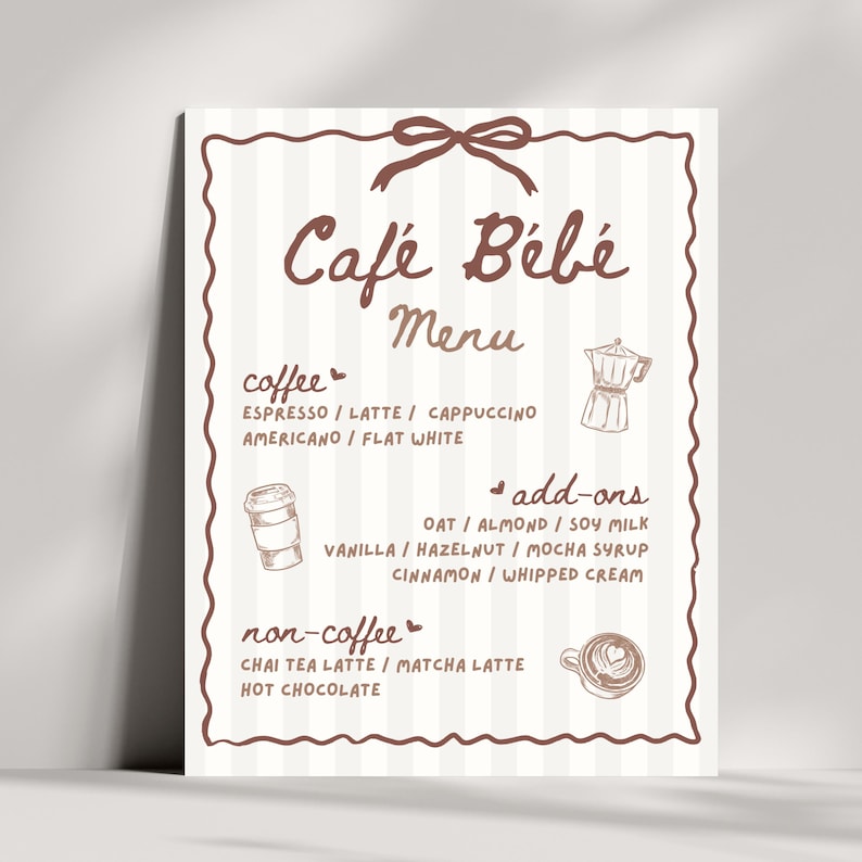 Coffee Baby Shower Drink Menu: A Baby is Brewing, Cafe Bebe Theme ...