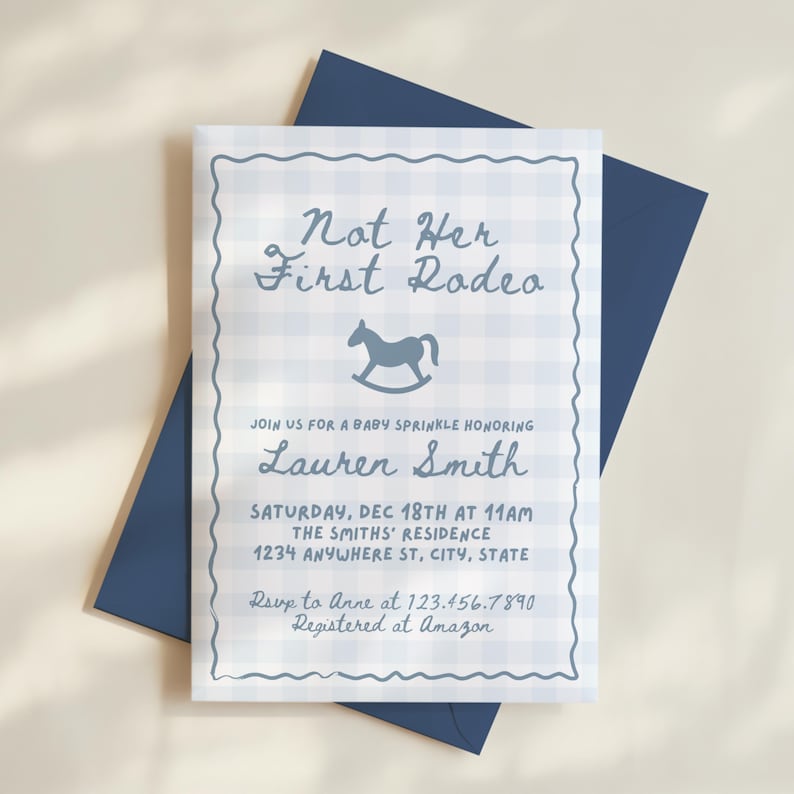 Not Her First Rodeo Baby Sprinkle Welcome Sign, Blue Gingham Boy Baby ...