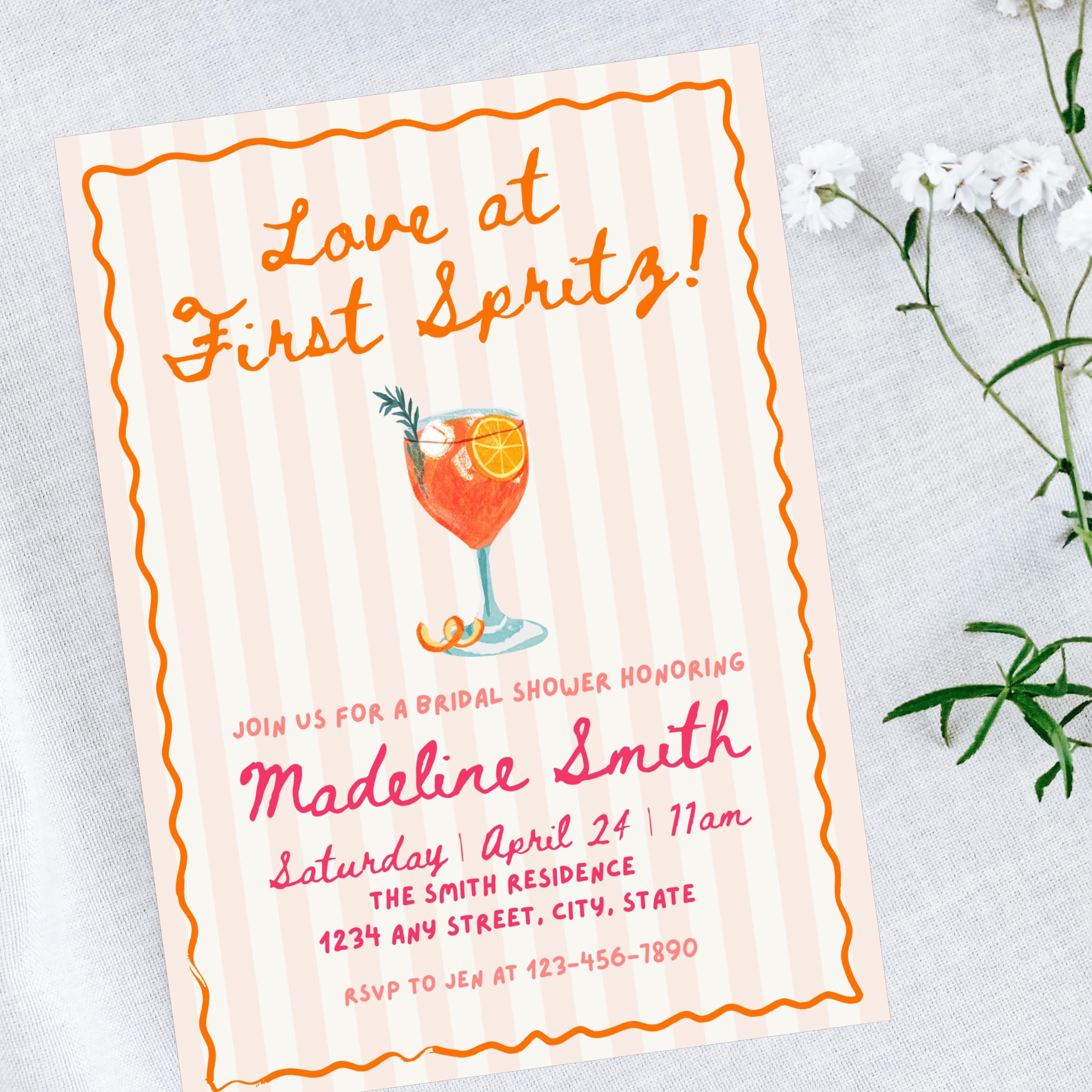 Love at First Spritz Bridal Shower Invite, Aperol Spritz Theme Bridal ...