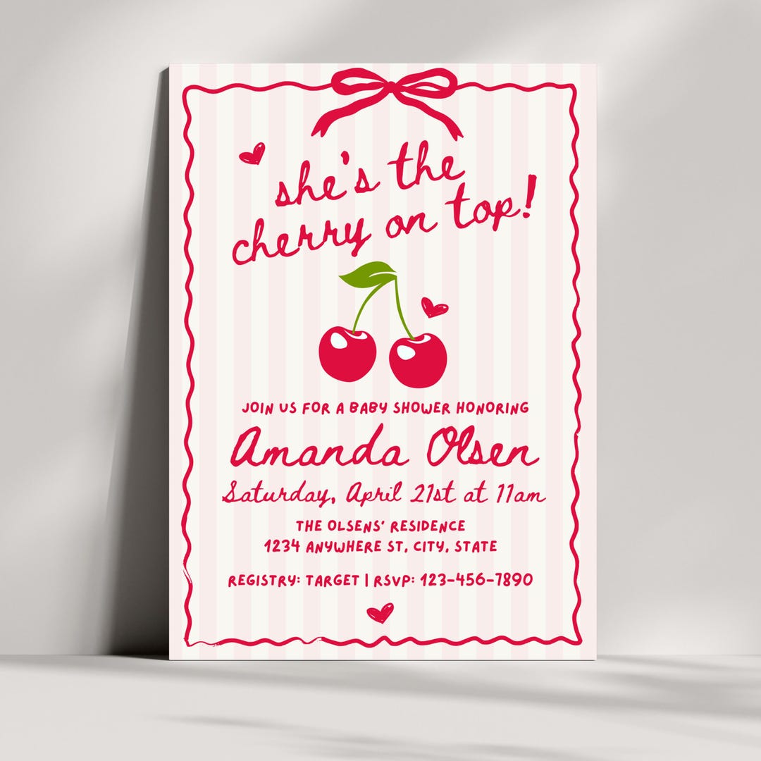 She's the Cherry on Top Baby Shower Invite, Cherry Theme Girl Baby ...