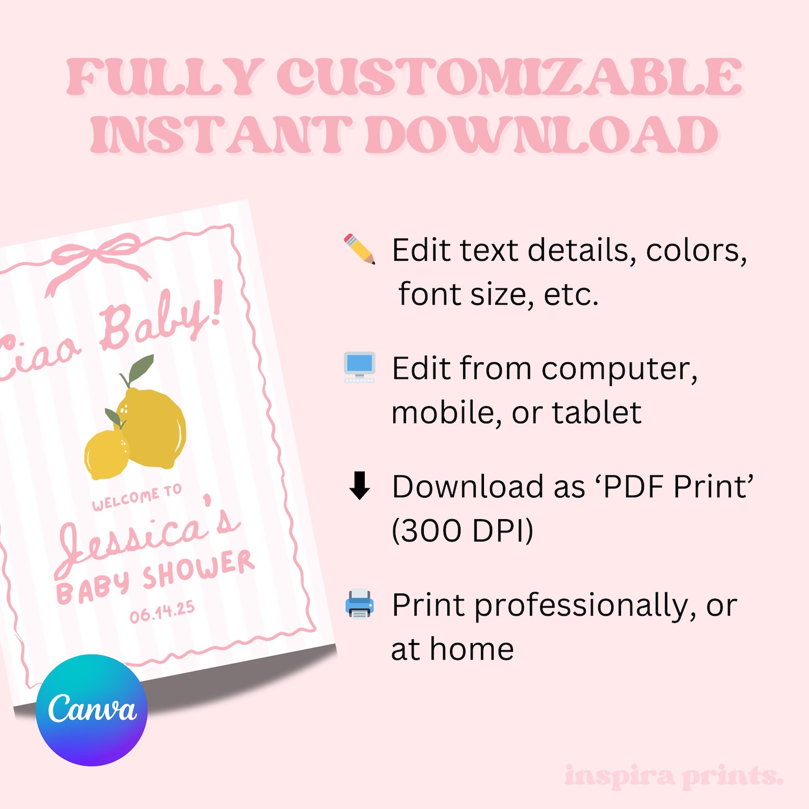 Ciao Baby Shower Welcome Sign, Ciao Bambina, Pink Italian Baby Shower ...