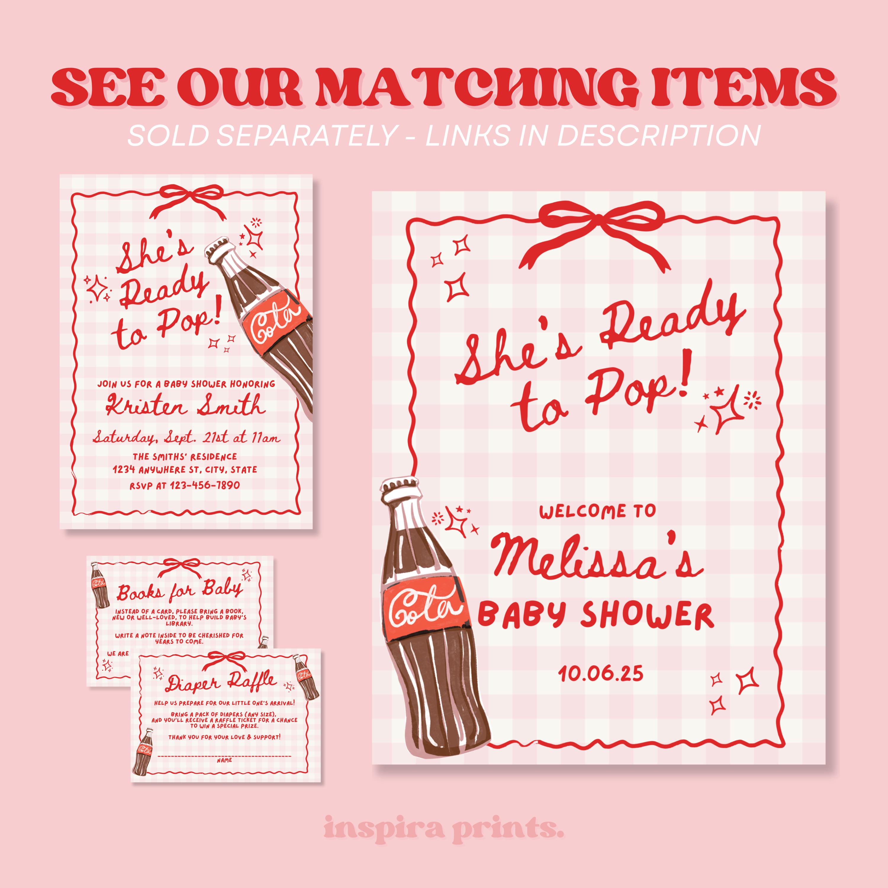 She's Ready to Pop Baby Shower Games Bundle, Pink Gingham Soda Pop ...
