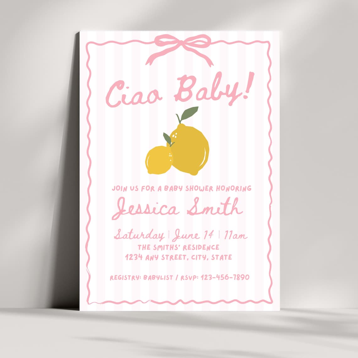 Ciao Baby Shower Invite Bundle, Ciao Bambina, Pink Italian Baby Girl ...