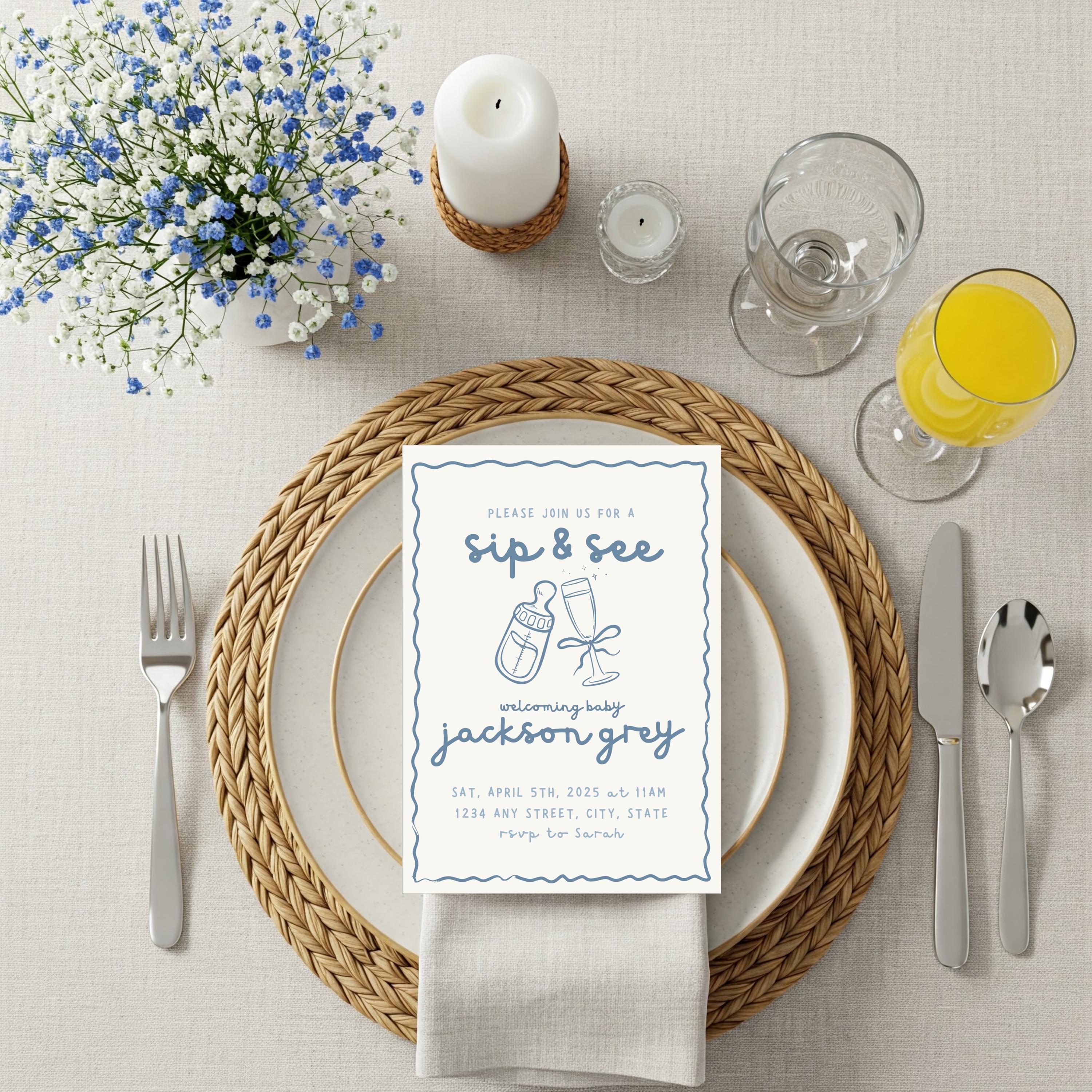 Sip and See Welcome Sign, Blue Newborn Baby Sip and See Welcome ...