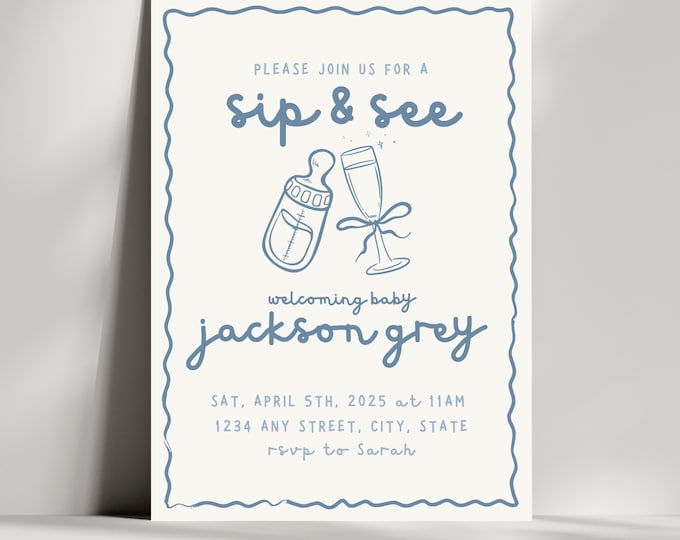 Sip & See Baby Boy Invitation, Sip and See Girl Invitation, Baby ...