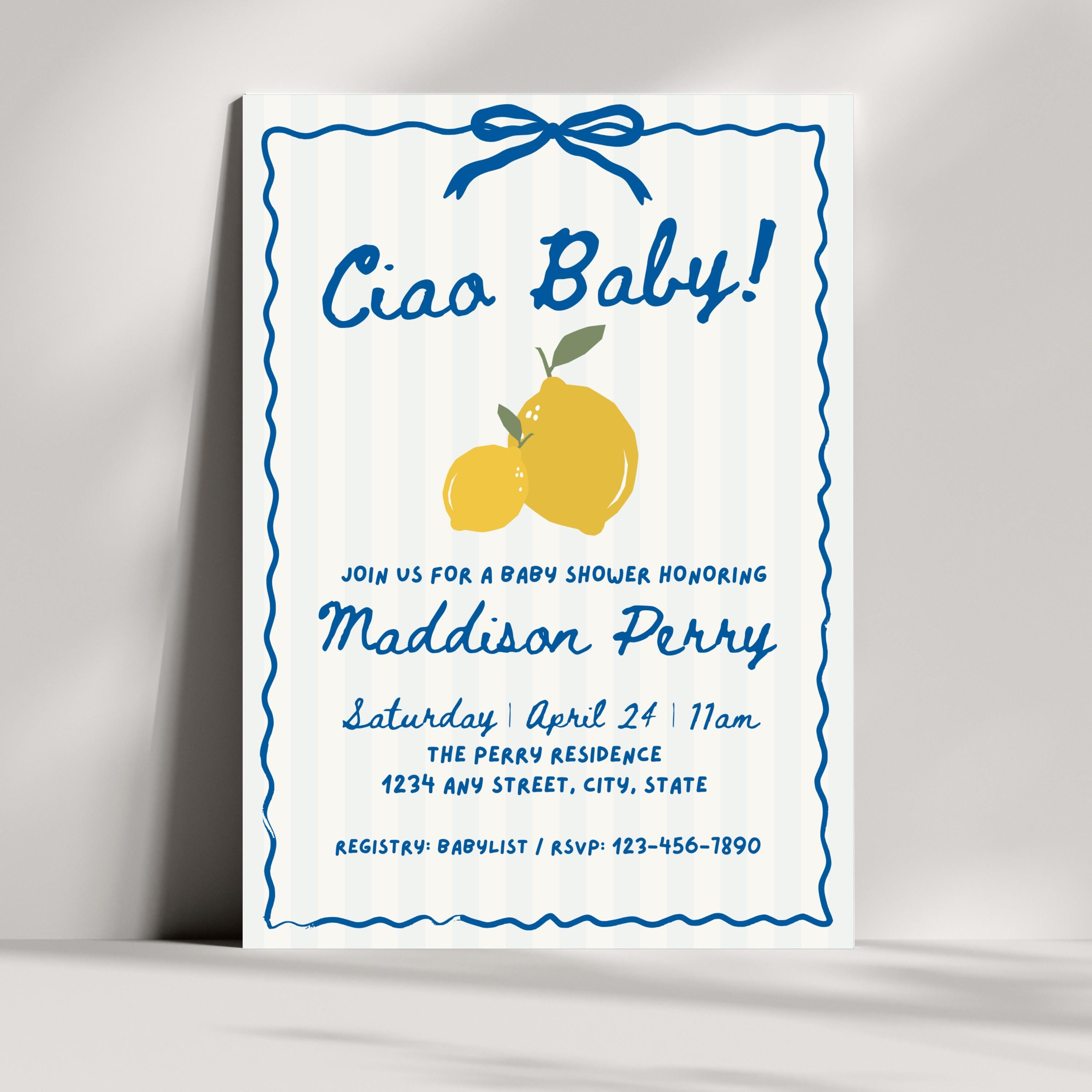 Ciao Baby Shower Invite, Ciao Bambino/bambina, Italian Baby Shower ...