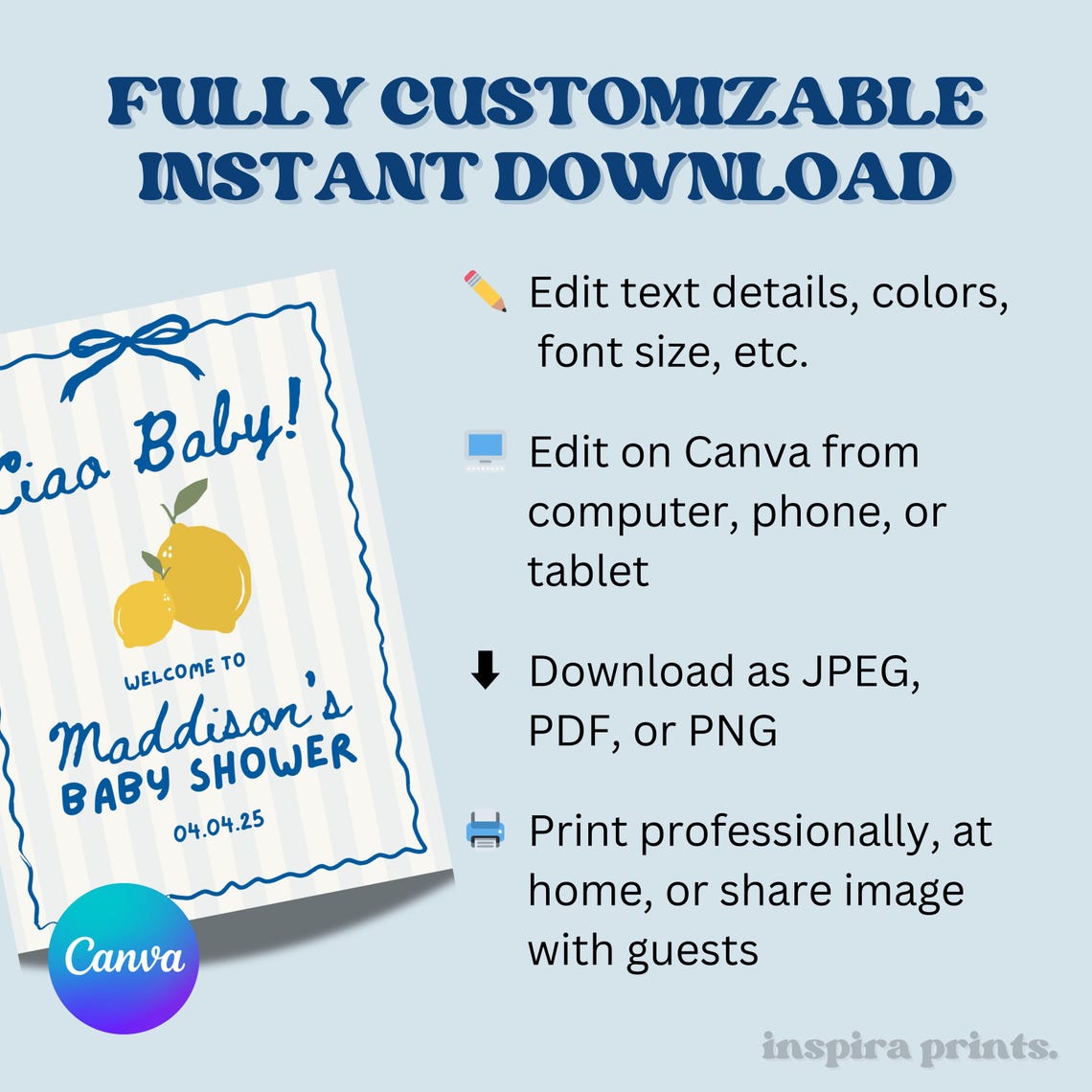 Ciao Baby Shower Welcome Sign, Ciao Bambino/bambina, Italian Baby ...