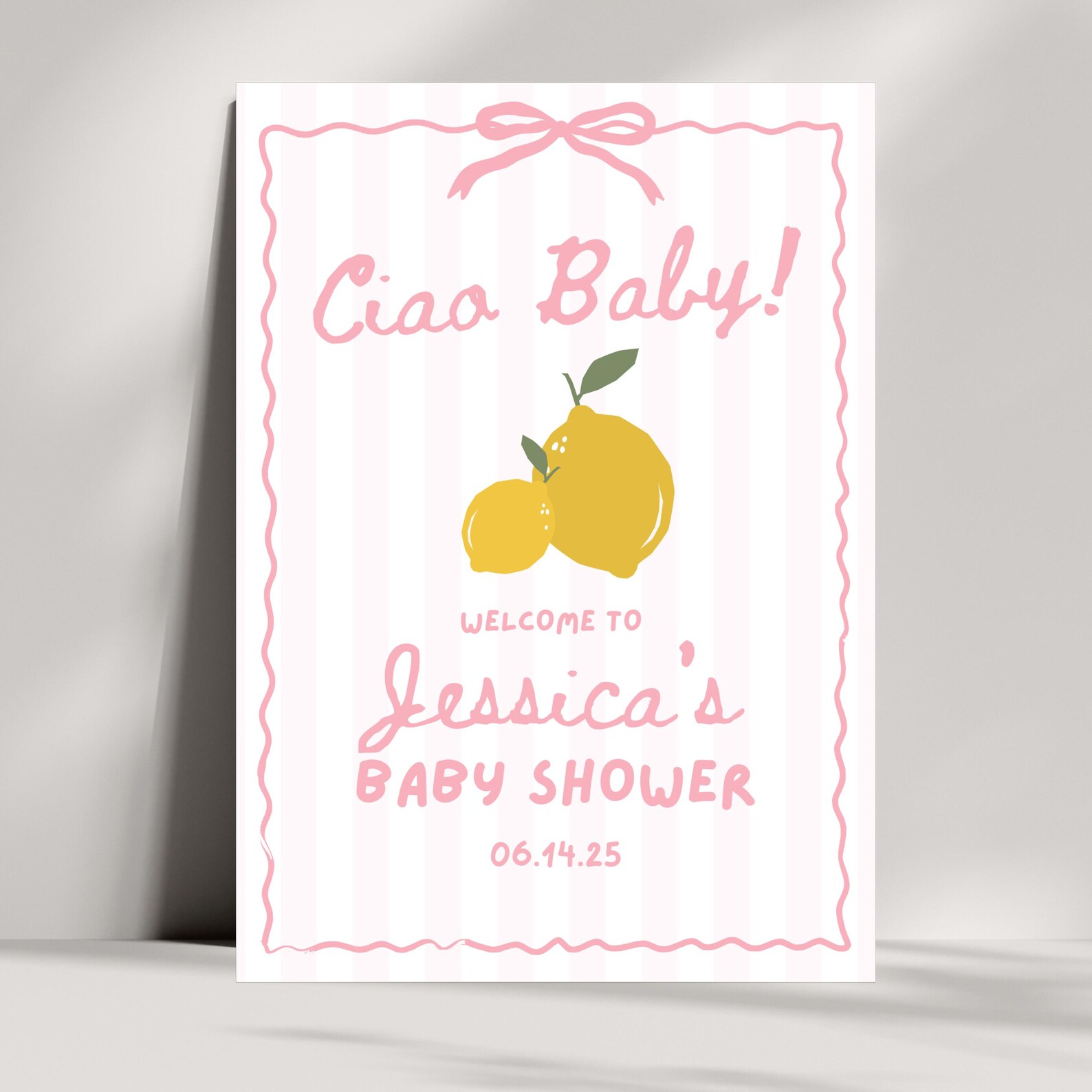 Ciao Baby Shower Welcome Sign, Pink Lemon Theme, Italian Baby Girl ...