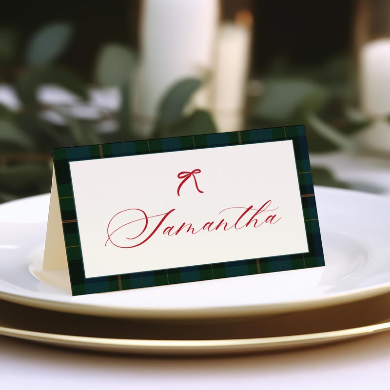 Plaid Name Card Template - Etsy