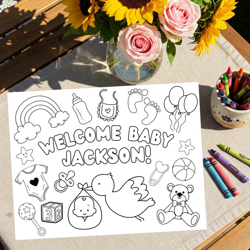 Baby Shower Coloring Page, Kids Custom Coloring Page, Printable ...
