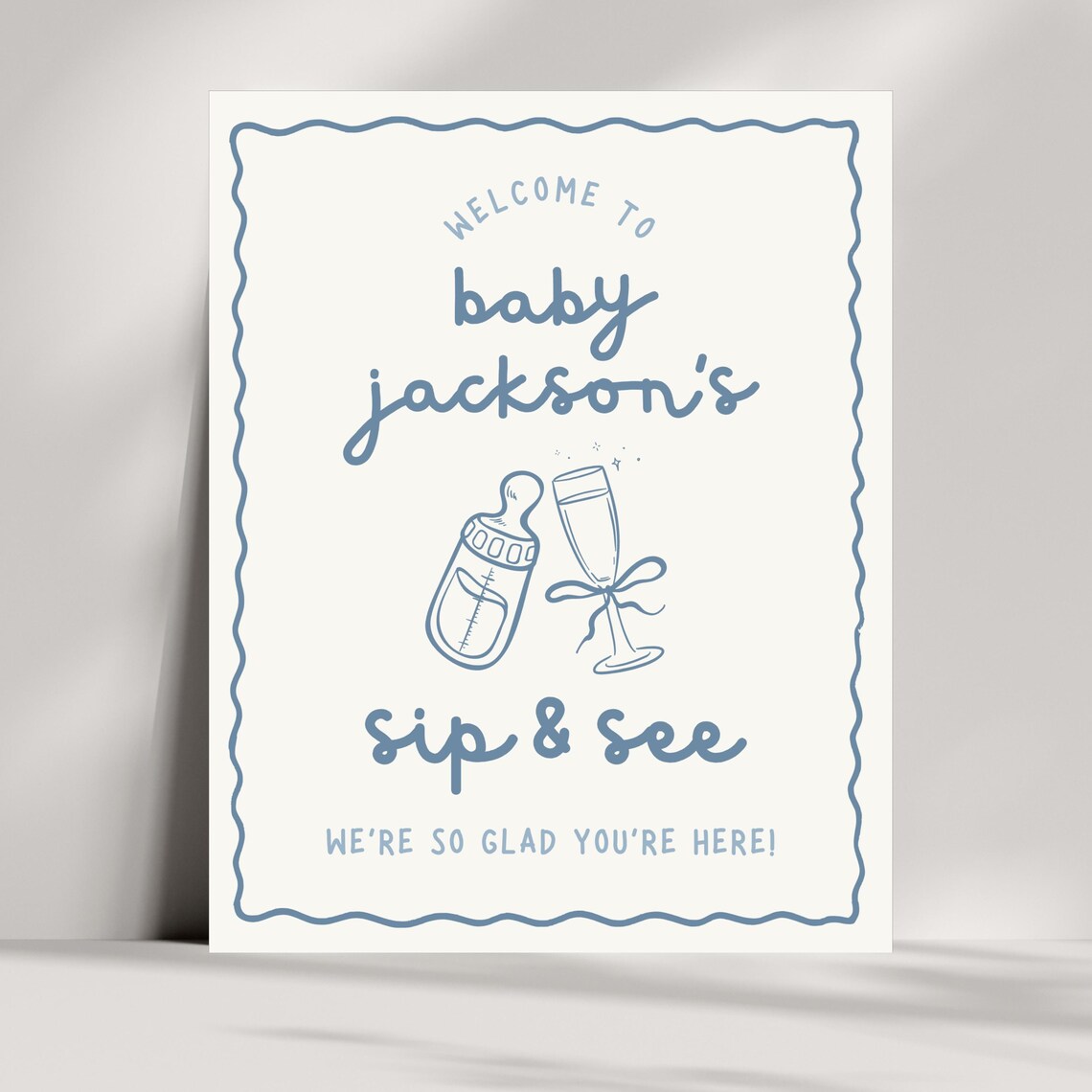 Sip and See Welcome Sign, Blue Newborn Baby Sip and See Welcome ...