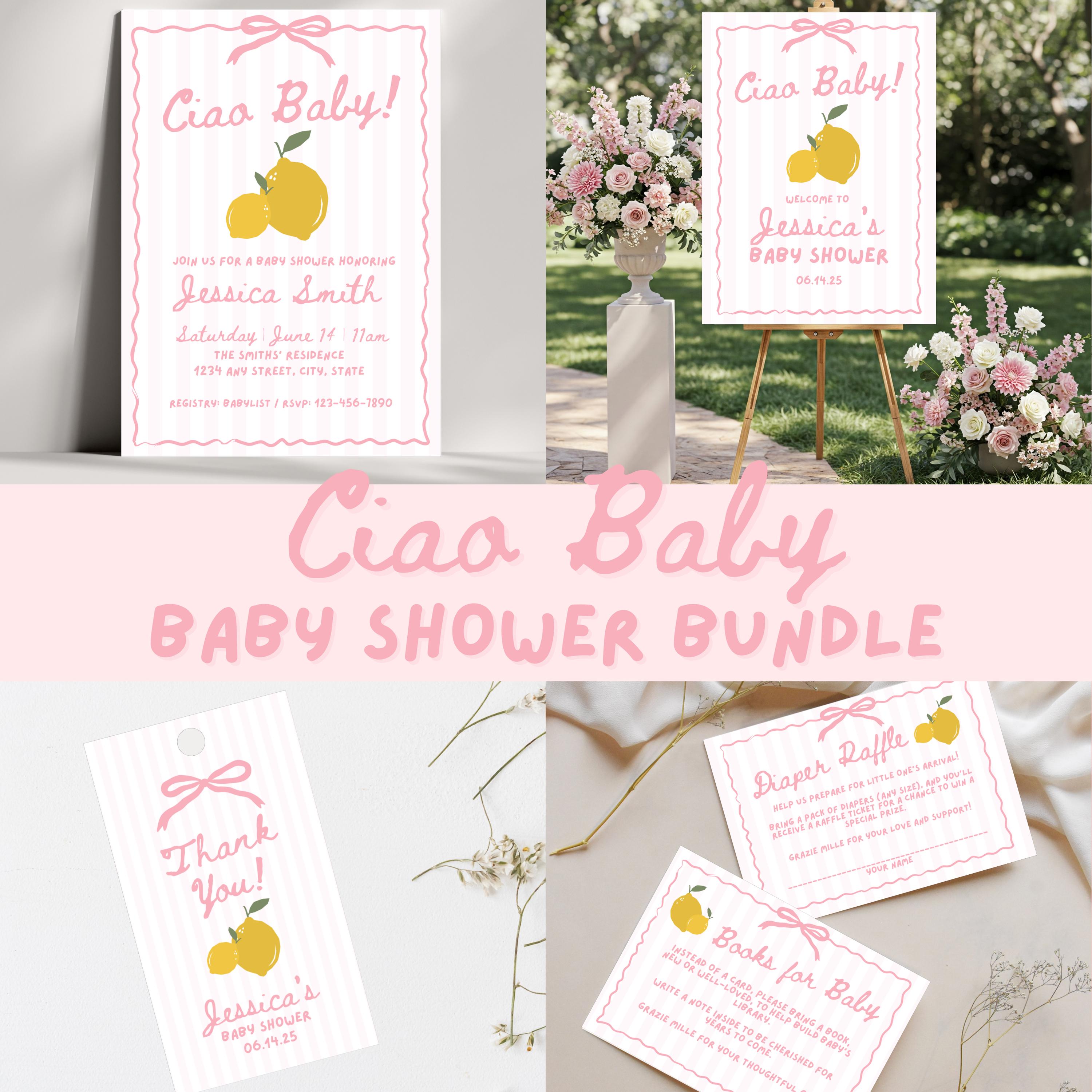 Ciao Baby Shower Invite Bundle, Ciao Bambina, Pink Italian Baby Girl ...