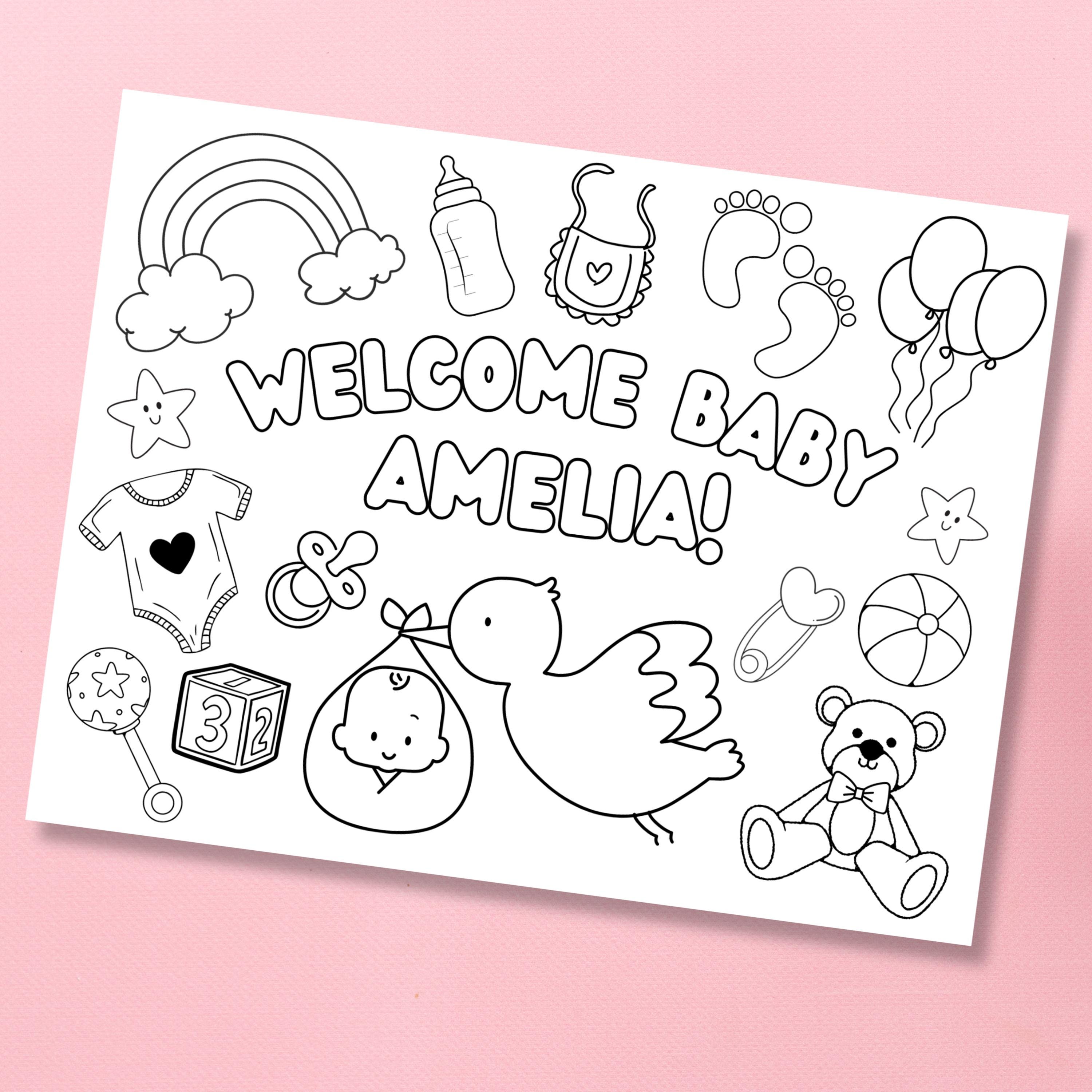Baby Shower Coloring Page, Kids Custom Coloring Page, Printable ...