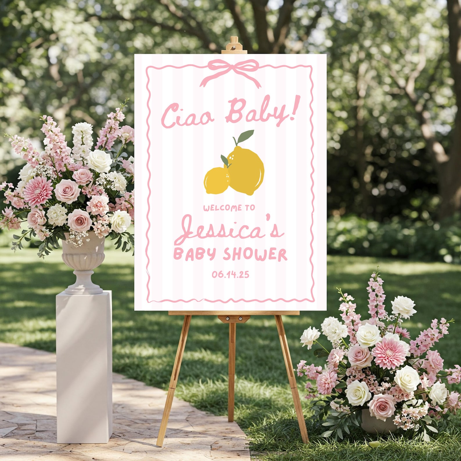 Ciao Baby Shower Welcome Sign, Ciao Bambina, Pink Italian Baby Shower ...
