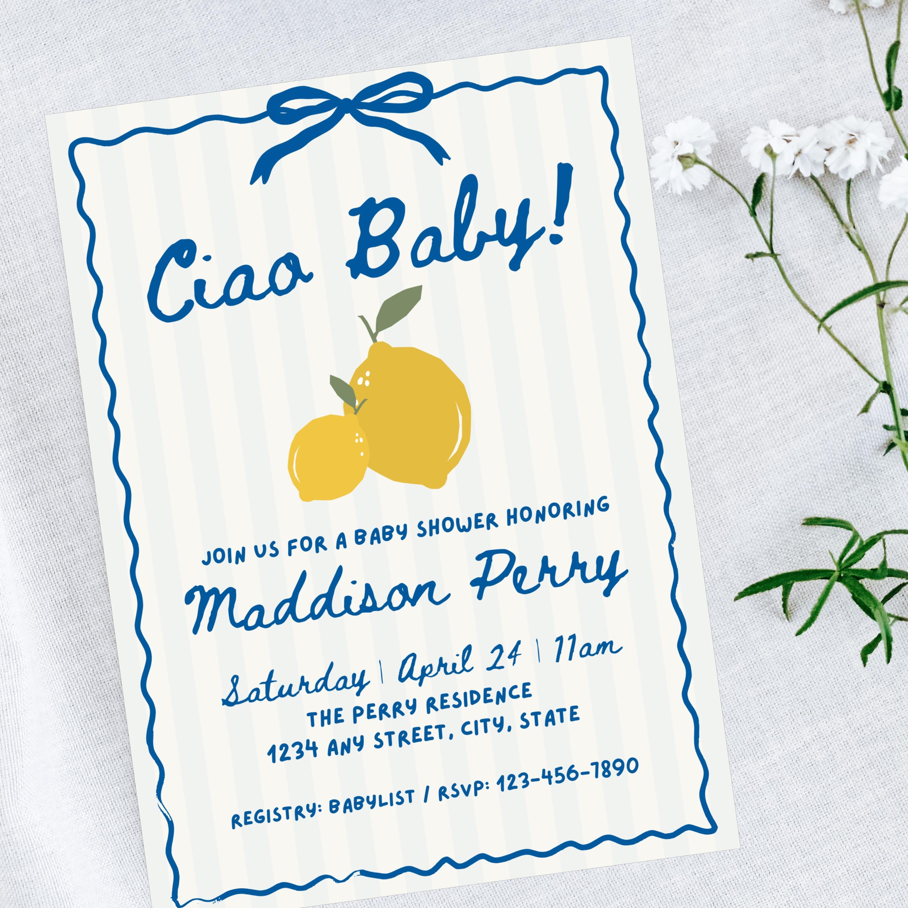 Ciao Baby Shower Invite, Ciao Bambino/bambina, Italian Baby Shower ...