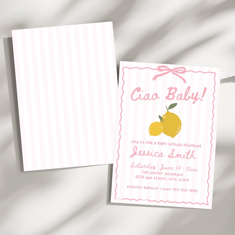Ciao Baby Shower Invite Bundle, Ciao Bambina, Pink Italian Baby Girl ...
