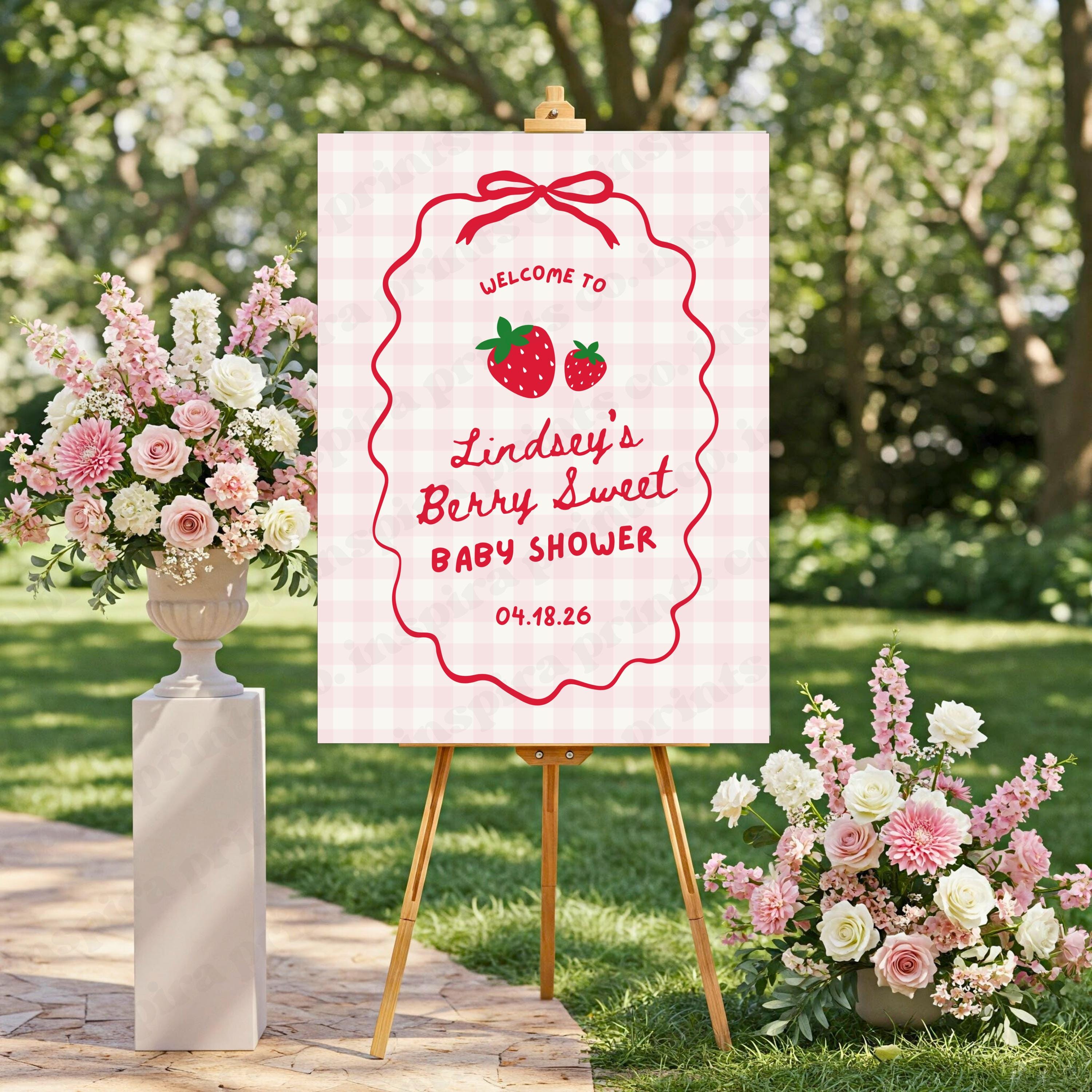 Berry Sweet Baby Shower Welcome Sign, Pink Gingham Strawberry Theme ...
