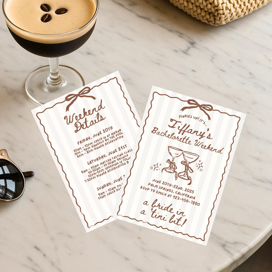 Bride in a Tini Bit Bachelorette Party Invite, Espresso Martini Theme ...