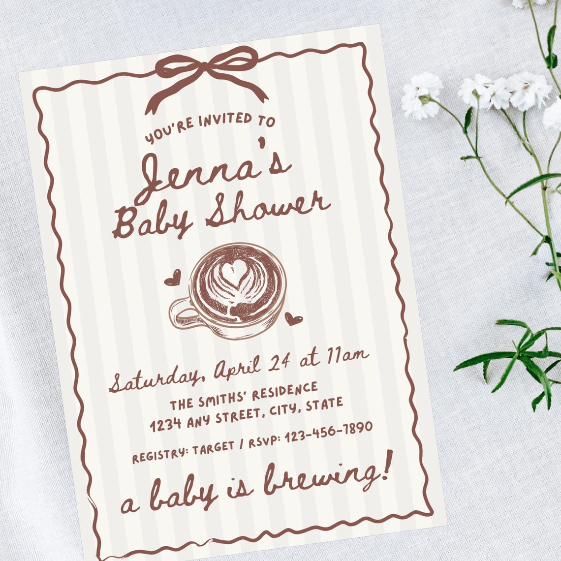 Coffee Themed Baby Shower Invite, A Baby is Brewing Invitation, Baby ...