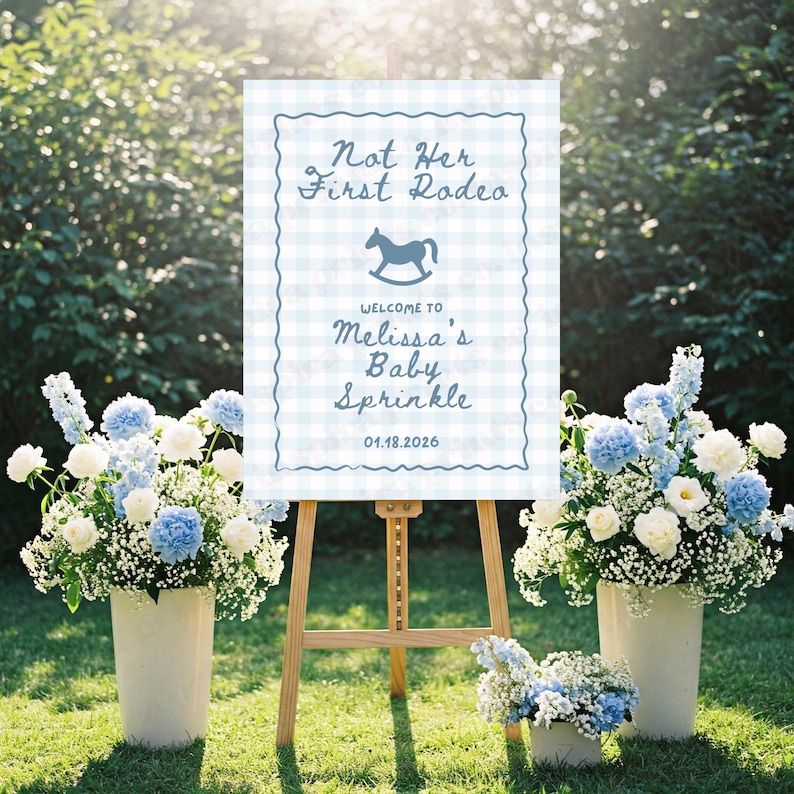 Not Her First Rodeo Baby Sprinkle Welcome Sign, Blue Gingham Boy Baby ...