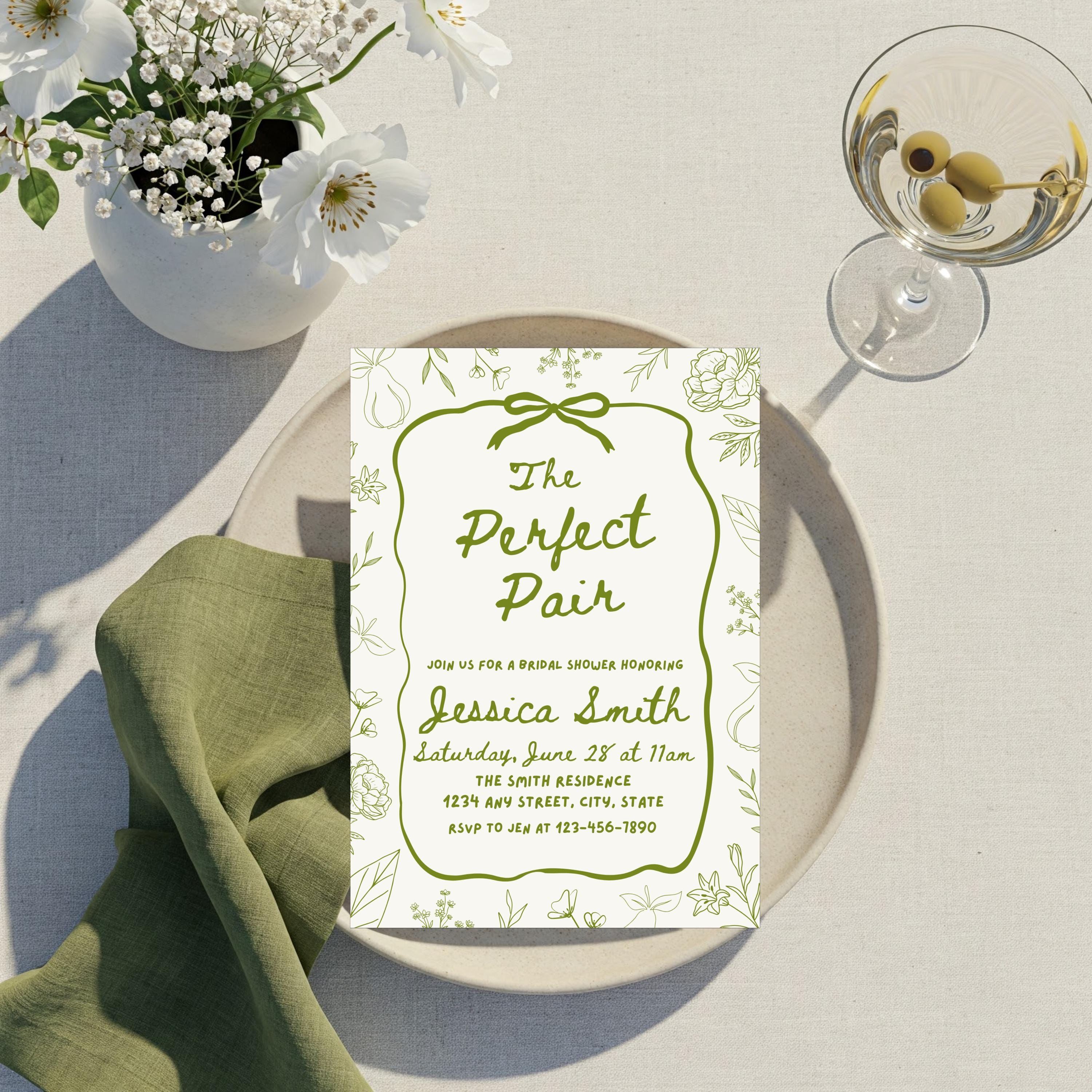 The Perfect Pair Bridal Shower Invite, A Perfect Pear Editable ...