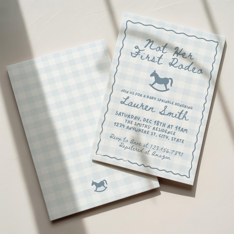 Not Her First Rodeo Baby Sprinkle Welcome Sign, Blue Gingham Boy Baby ...